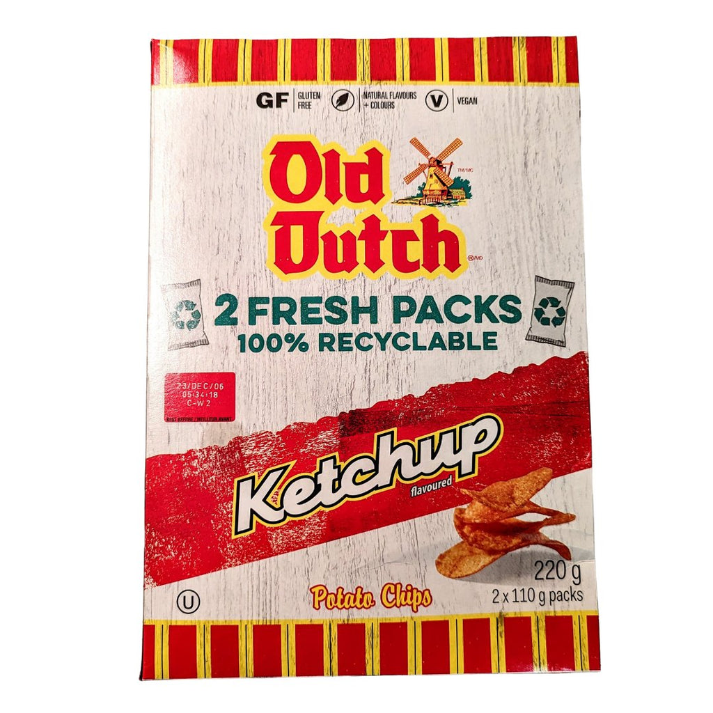 Old Dutch Chips Logo Old Dutch Ridgies Extra Ketchup Potato Chips,